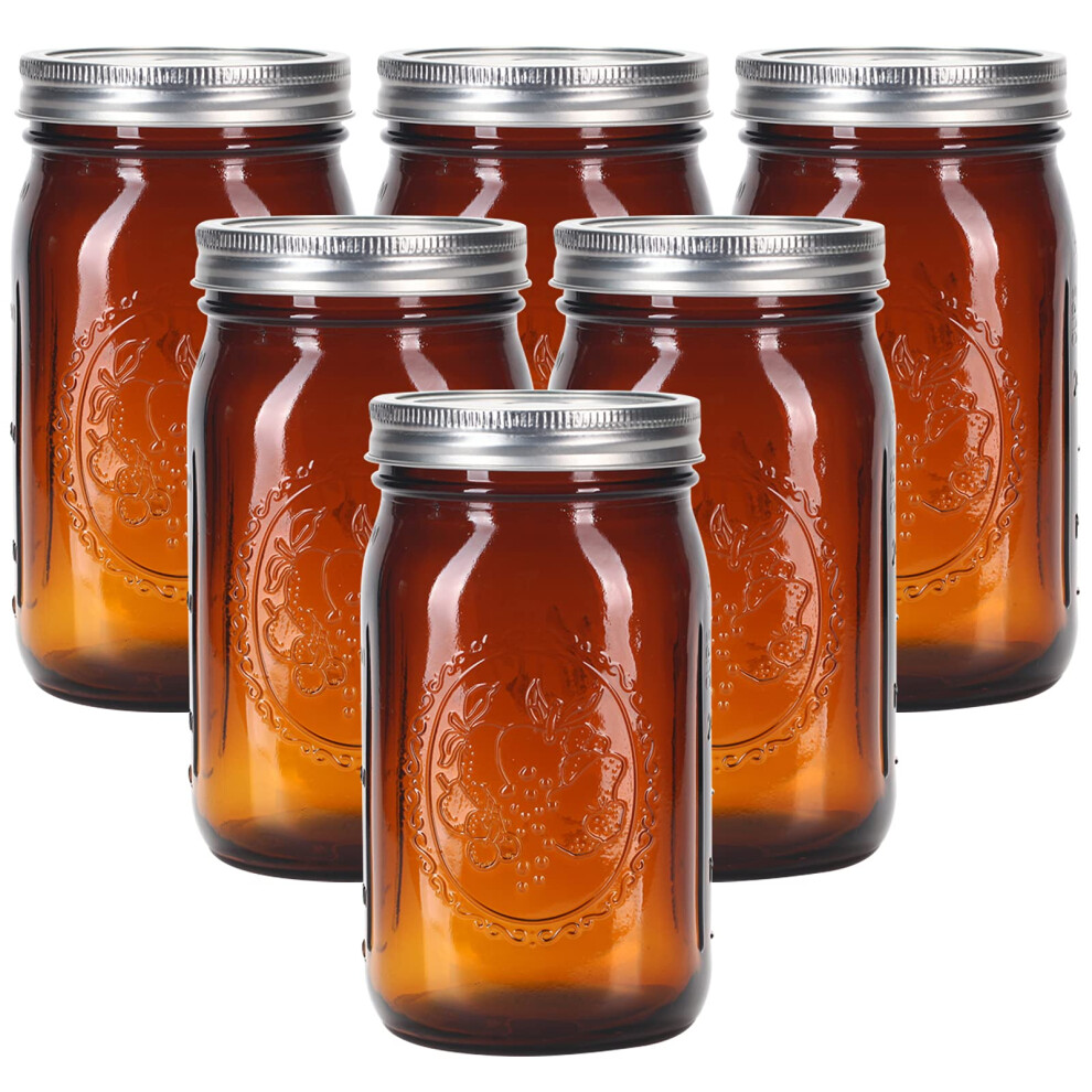 Eleganctime Amber Glass Mason Jars 32 Oz szerokie usta z szczelnymi ...