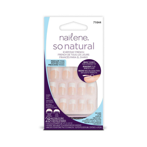 Nailene So Natural Medium Artificial Nails Pink French - Fake Nail Kit ...