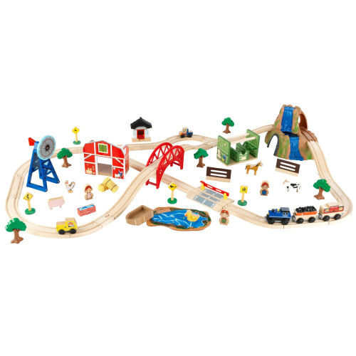 KidKraft Wooden Rural Farm Train Set with 75 Pieces, Children's Toy ...