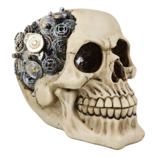 Ebros Steampunk Cyborg Protruding Gearwork Human Skull Statue Sci Fi ...