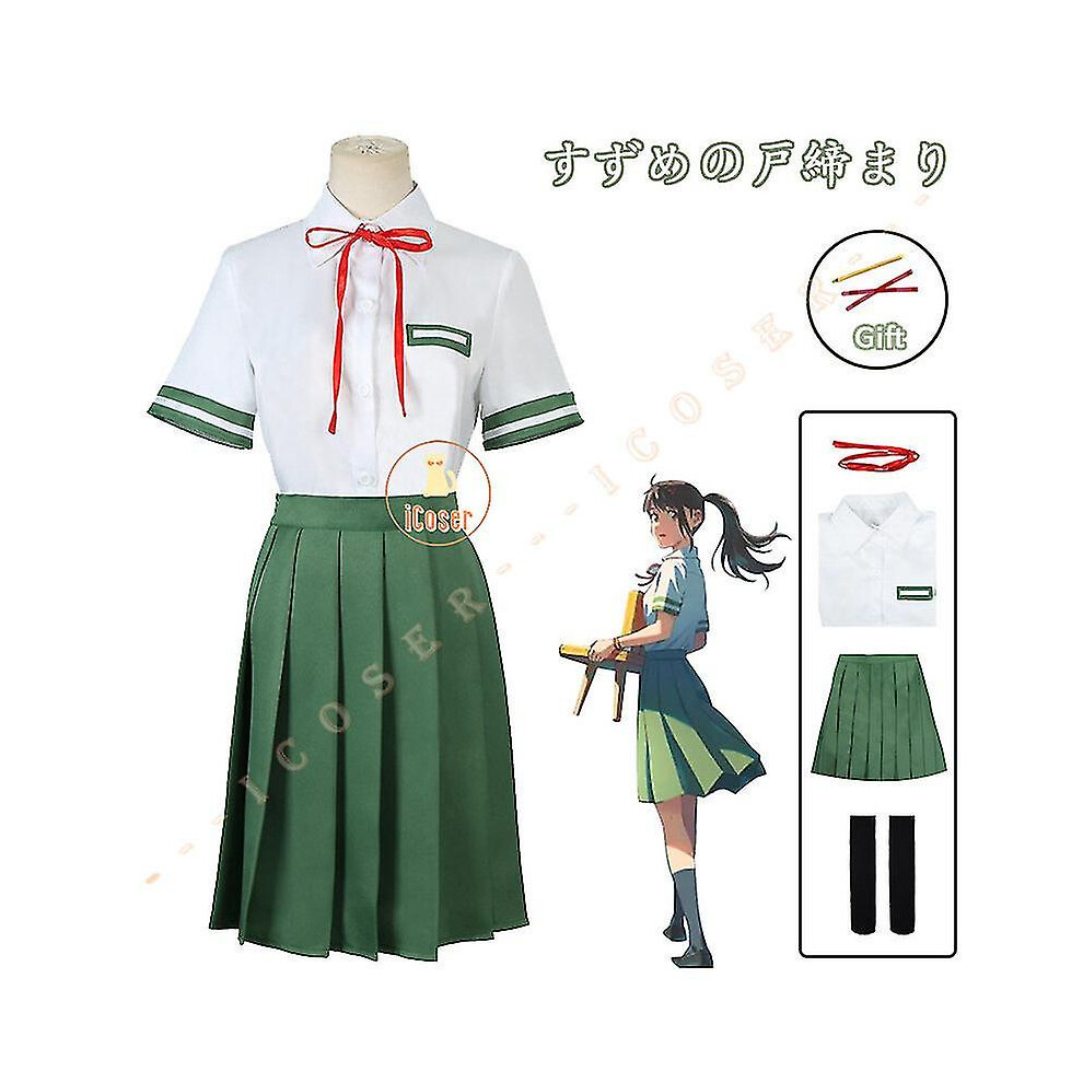 Suzume Iwato Cosplay Costume Wig Anime Suzume No Tojimari Green Dress ...