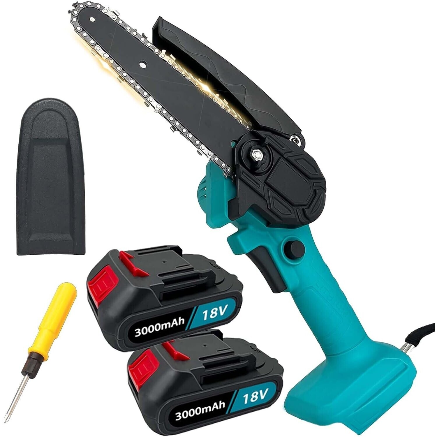 Mini Cordless Chainsaw Electric One-Hand Saw Wood Cutter 2Battery 3.0A ...