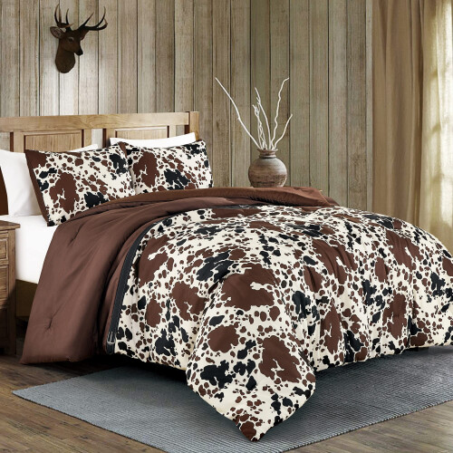 Cow Print Bedding Queen Size Western theme cowboy Comforter Set Milk ...