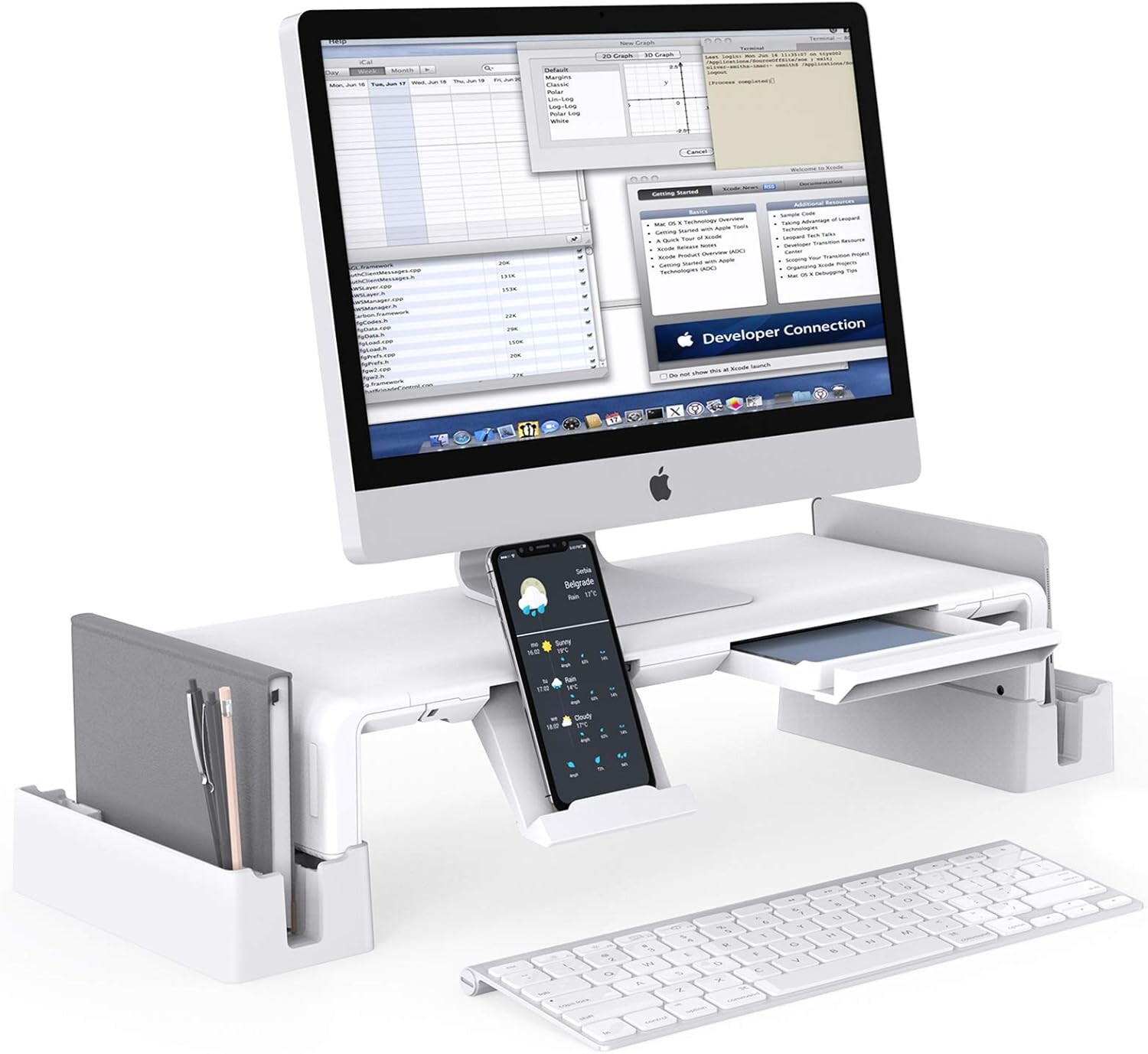 Monitor Stand with Storage, Height Adjustable Screen Lifter with Drawer ...