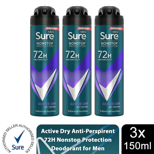 Sure Men Nonstop Protection 72H Anti-Perspirant Deodorant Active Dry ...