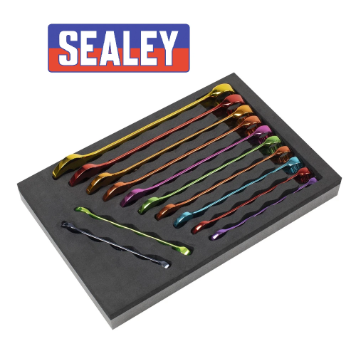 SEALEY SPANNER SET 12PC METRIC COMBINATION WRENCH RING OPEN IN EVA TRAY ...