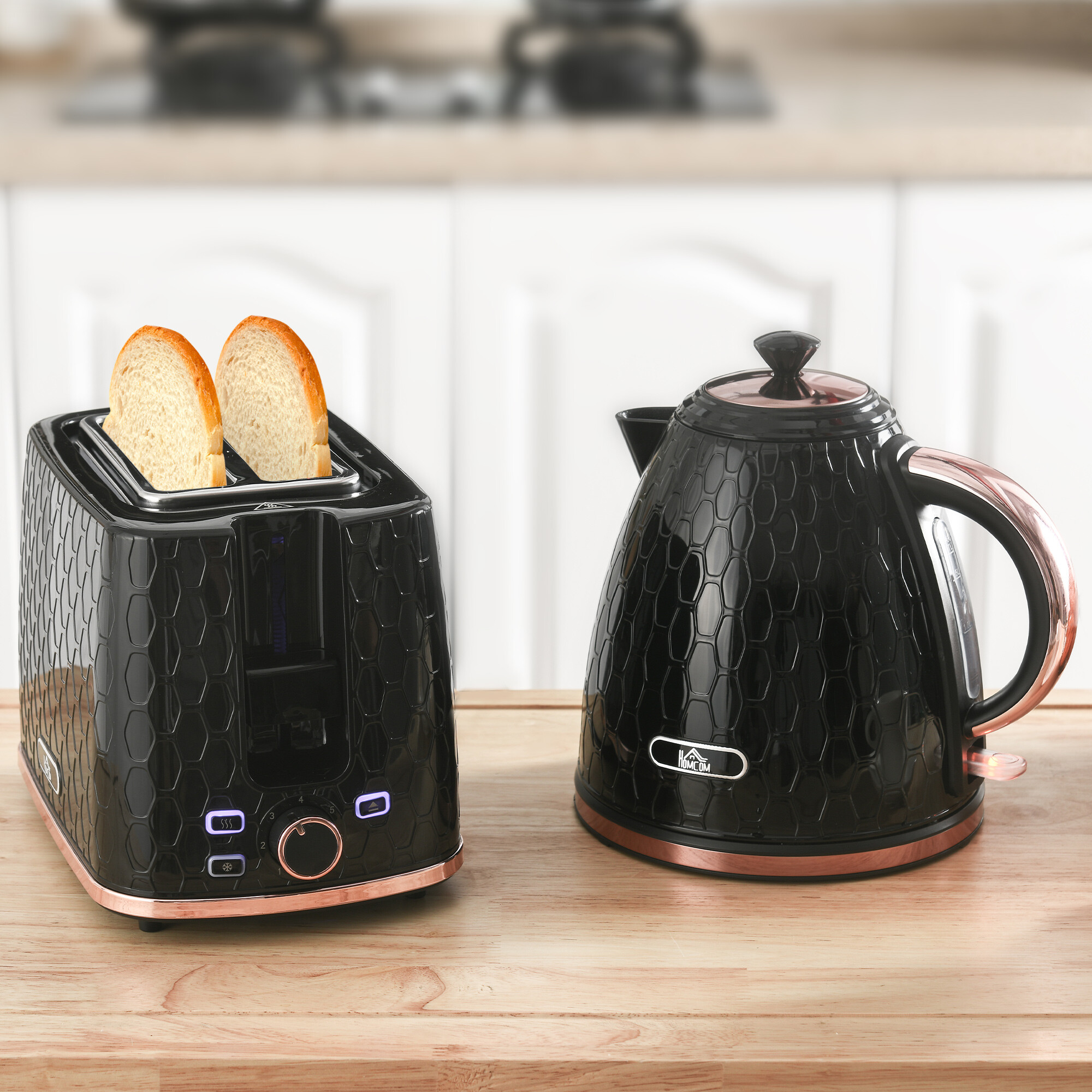 HOMCOM Kettle and Toaster Set 1.7L Fast Boil Kettle & 2 Slice Toaster ...