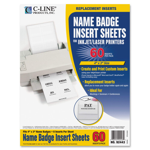 C-Line Replacement Inkjet/Laser Printer White Badge Inserts 3 x 4 ...