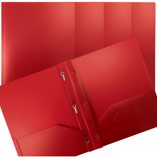 Better Office Products Red Plastic 2 Pocket Folders with Prongs ...