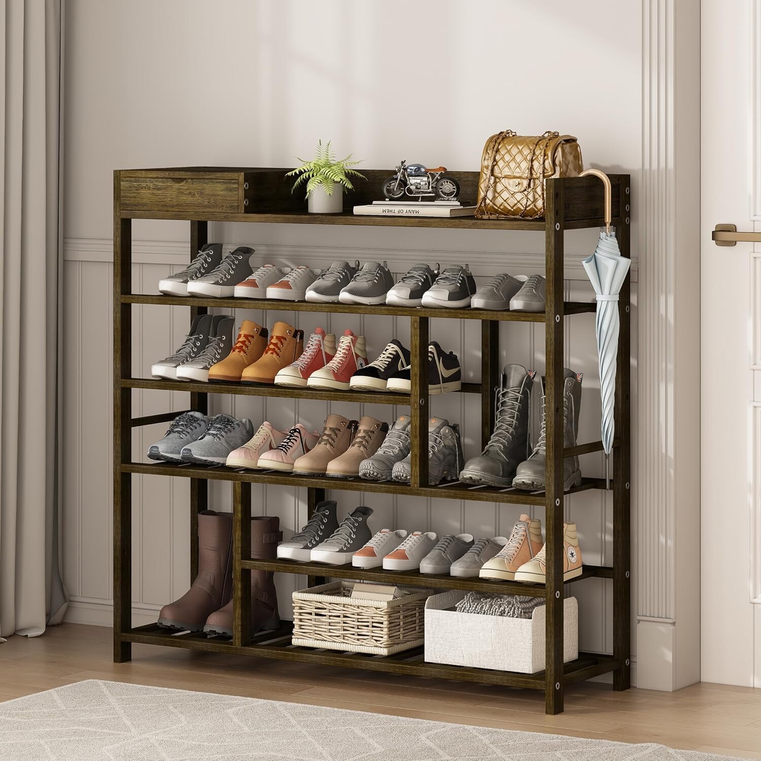 (Rustic Brown) Shoe Rack for Closet 6 Tier Shoe Storage Organizer ...
