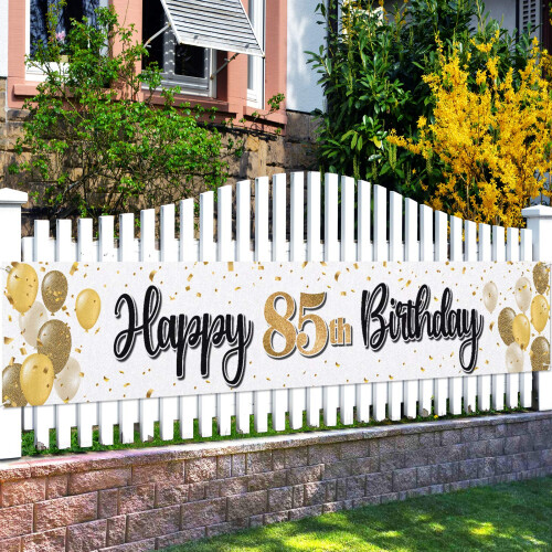 LASKYER Happy 85th Birthday Decorations 85th Gold Balloon Large Birthday Hanging Banner Sign 85 ...