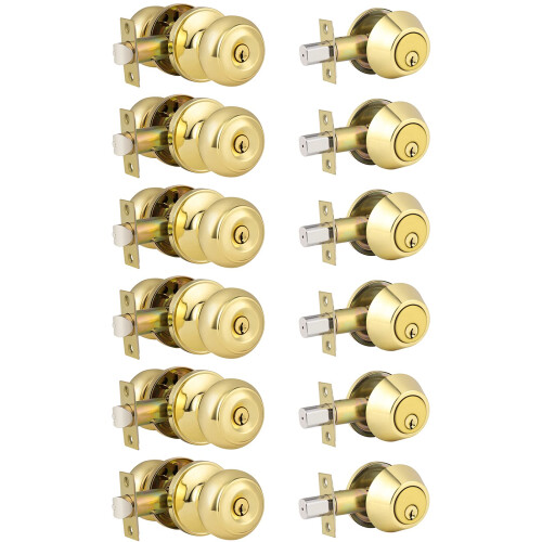 6 Pack Keyed Alike Entry Door Knob and Single Cylinder Deadbolt Lock ...