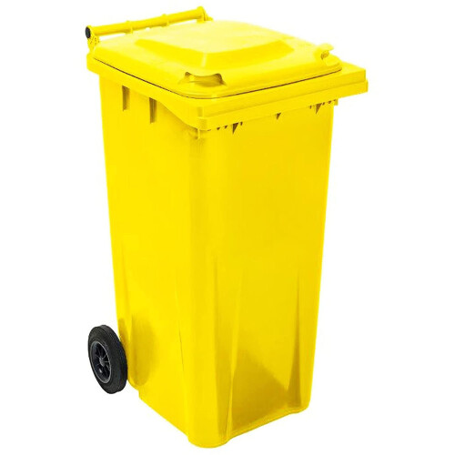 Yellow 140L Recycling Wheelie Bin With Strong Rubber Wheels & Lid on OnBuy