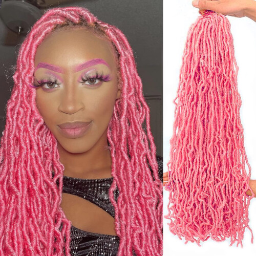 24 Inch 7 Packs Pink Soft Locs Crochet Hair Color New Faux Locs Pre-lo ...