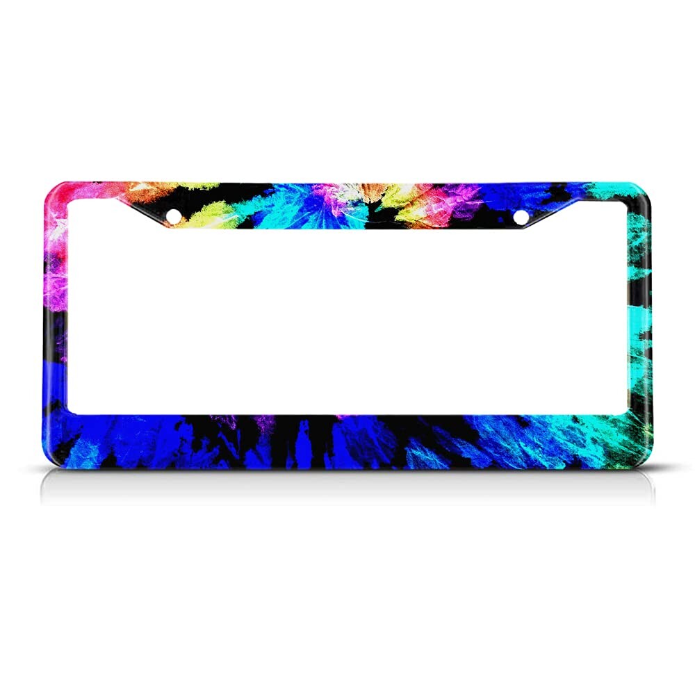 Beabes Pink Blue Tie Dye Pattern License Plate Frame Watercolor Rainbow ...
