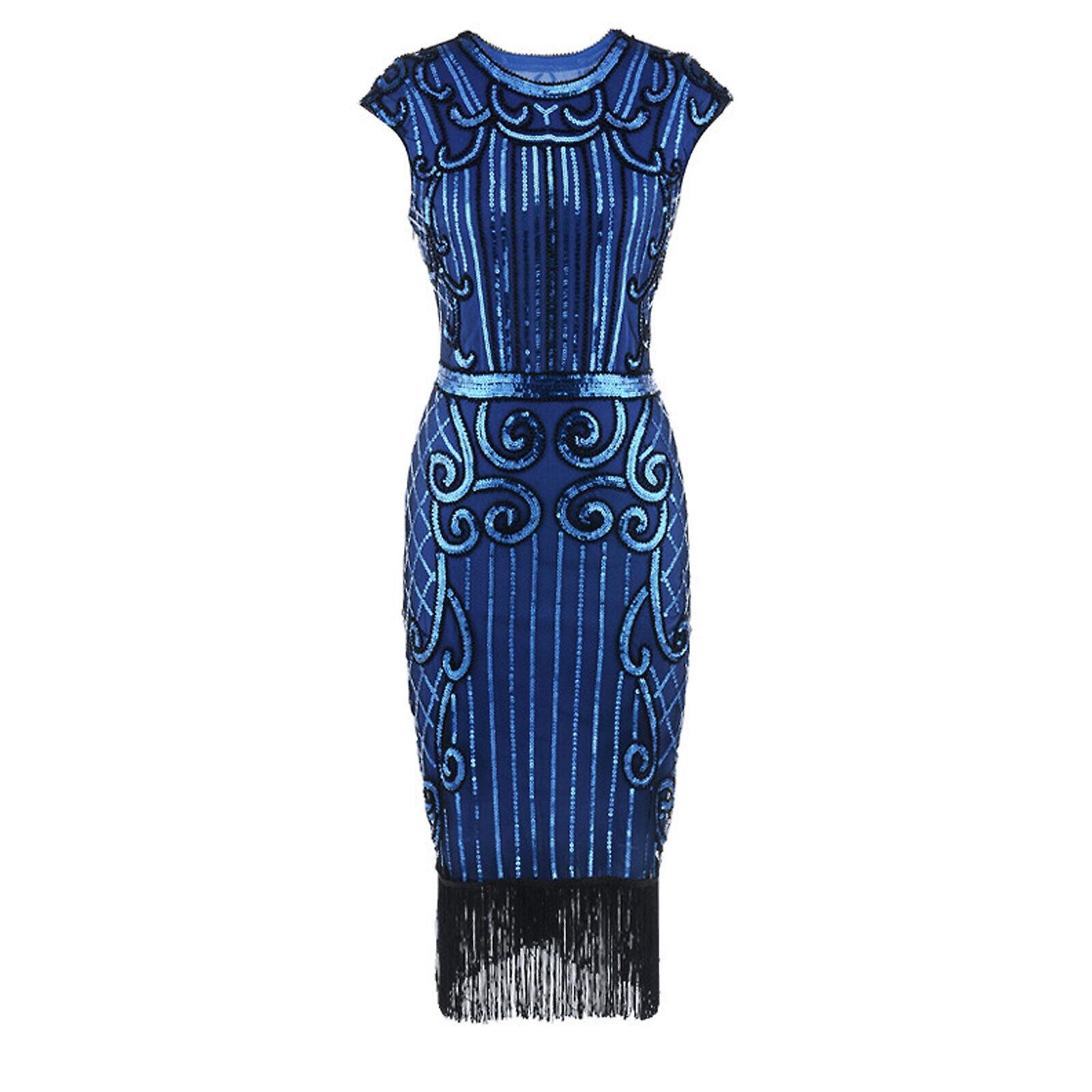 (XXL, Blue) Hot Sale-josephine Vintage Dress Great Gatsby Retro Dress ...