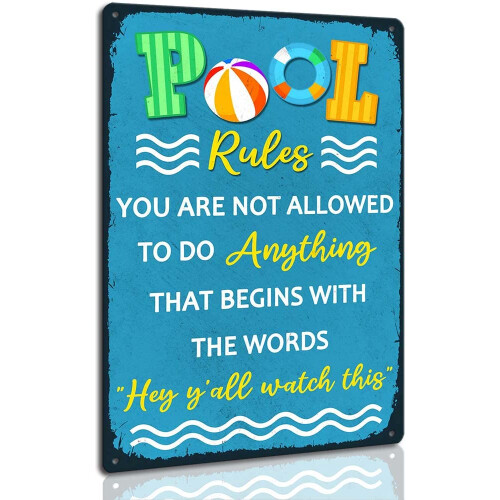 Funny Pool Rules Sign Retro Look Aluminum Metal Plaque for Swim Pool ...