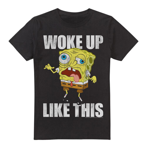 (S, Black) SpongeBob SquarePants Mens Woke Up Like This Meme T-Shirt on ...
