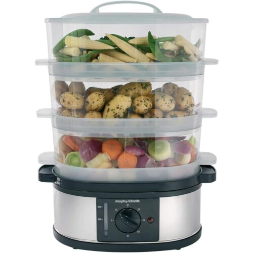 (Black) 3-tier food steamer, 9 litres, 60-minute timer with bell ...