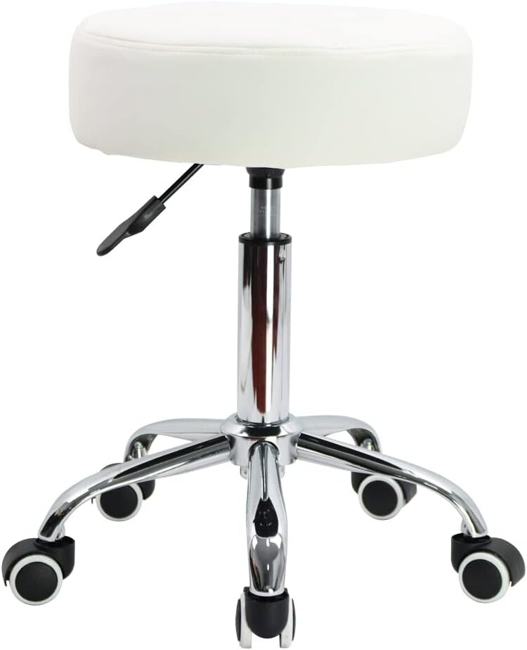 Round Rolling Stool Chair PU Leather Height Adjustable Shop Stool ...
