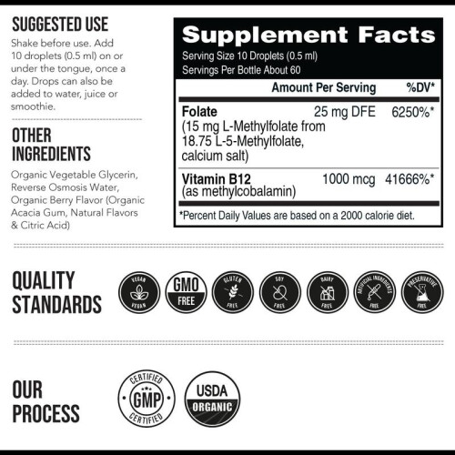 L Methyl Folate 15mg + B12 Cofactor – Organic, Berry Flavor ...