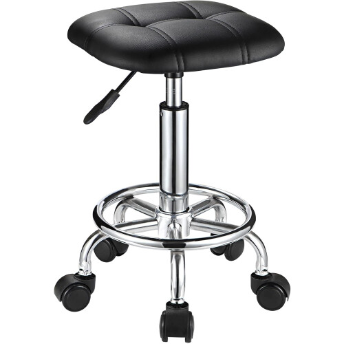 Square PU Upholstered Rolling Stool with Wheels Height Adjustable ...