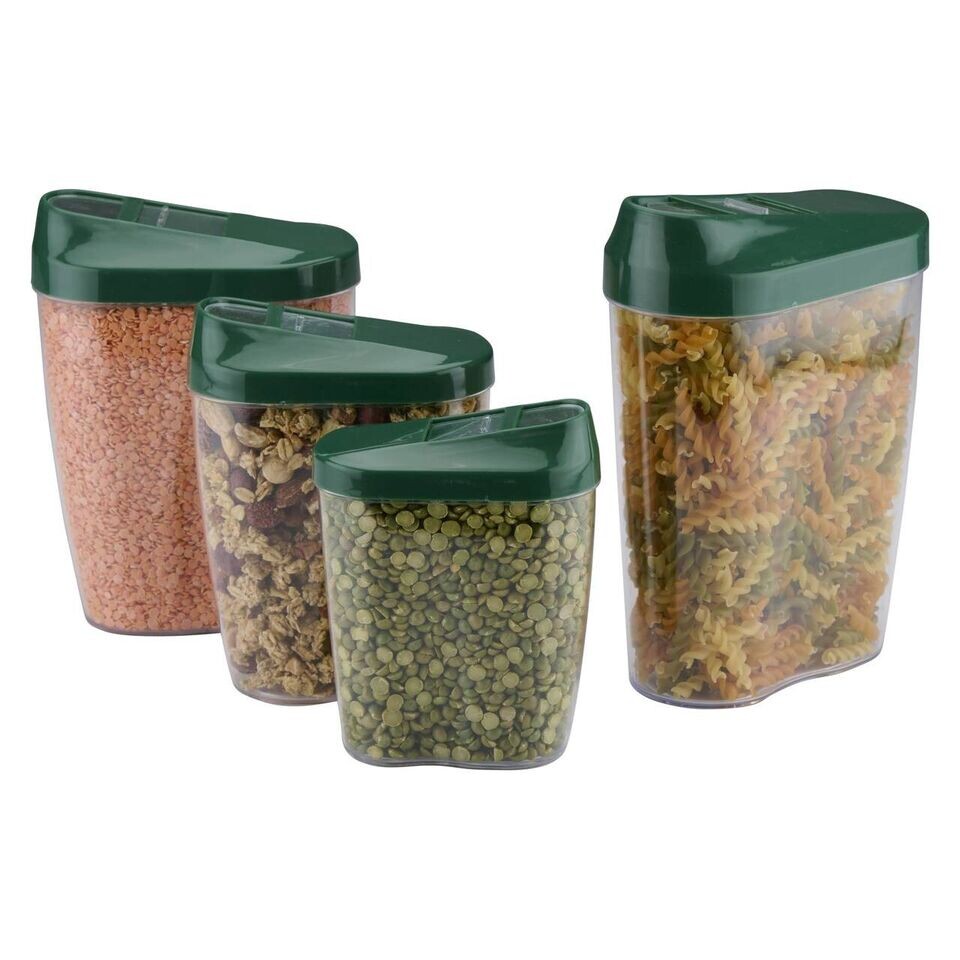 (Green) 4pc Stacking Nested Food Storage Dispenser Containers Set Slide ...