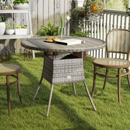 Outsunny Outdoor PE Rattan Dining Table w/ Wood-plastic Composite Top ...