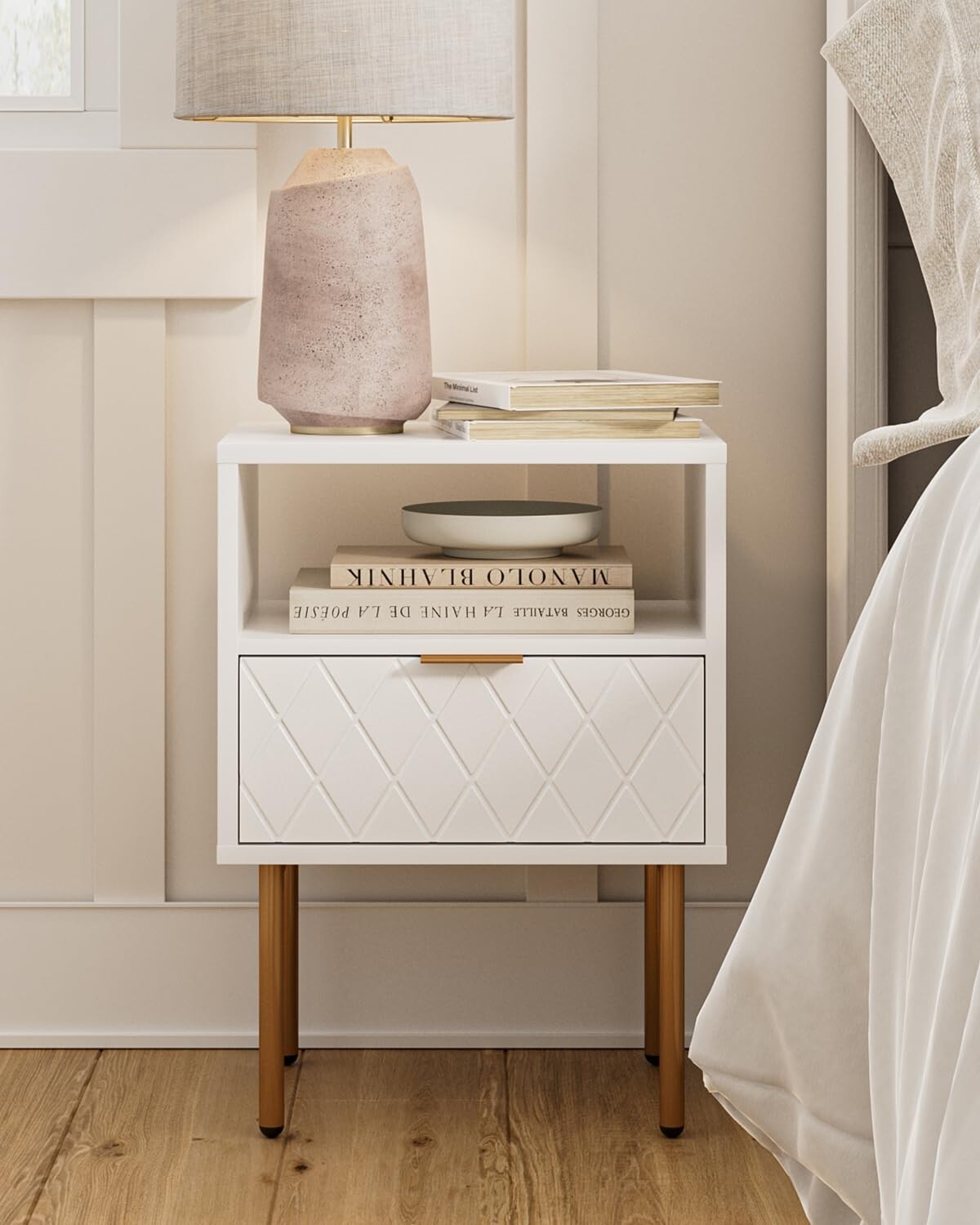 nightstand, small nightstand with drawers and storage shelves, wooden ...