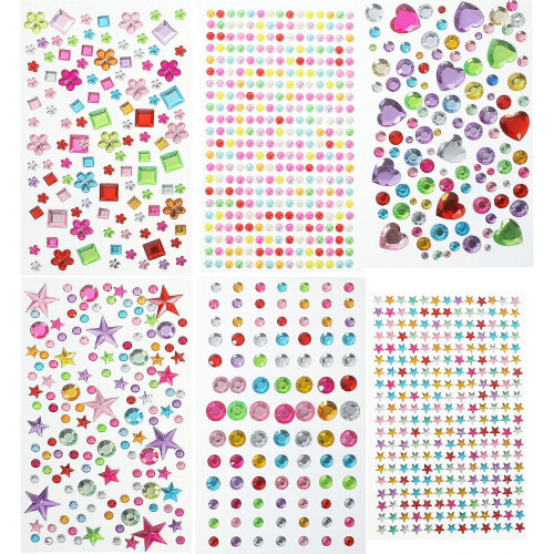 (As show, One size) 6 Sheets Decorative Gems Stickers Kids Diy Gem ...