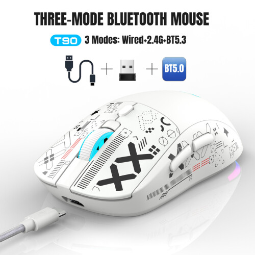 T90 Wireless Bluetooth Mouse RGB (BT1/BT2+ USB) 2.4GHz Rechargeable ...