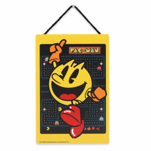 Pac-Man Jumping Hanging Wood Wall Decor - Fun Pac-Man Sign for Game ...