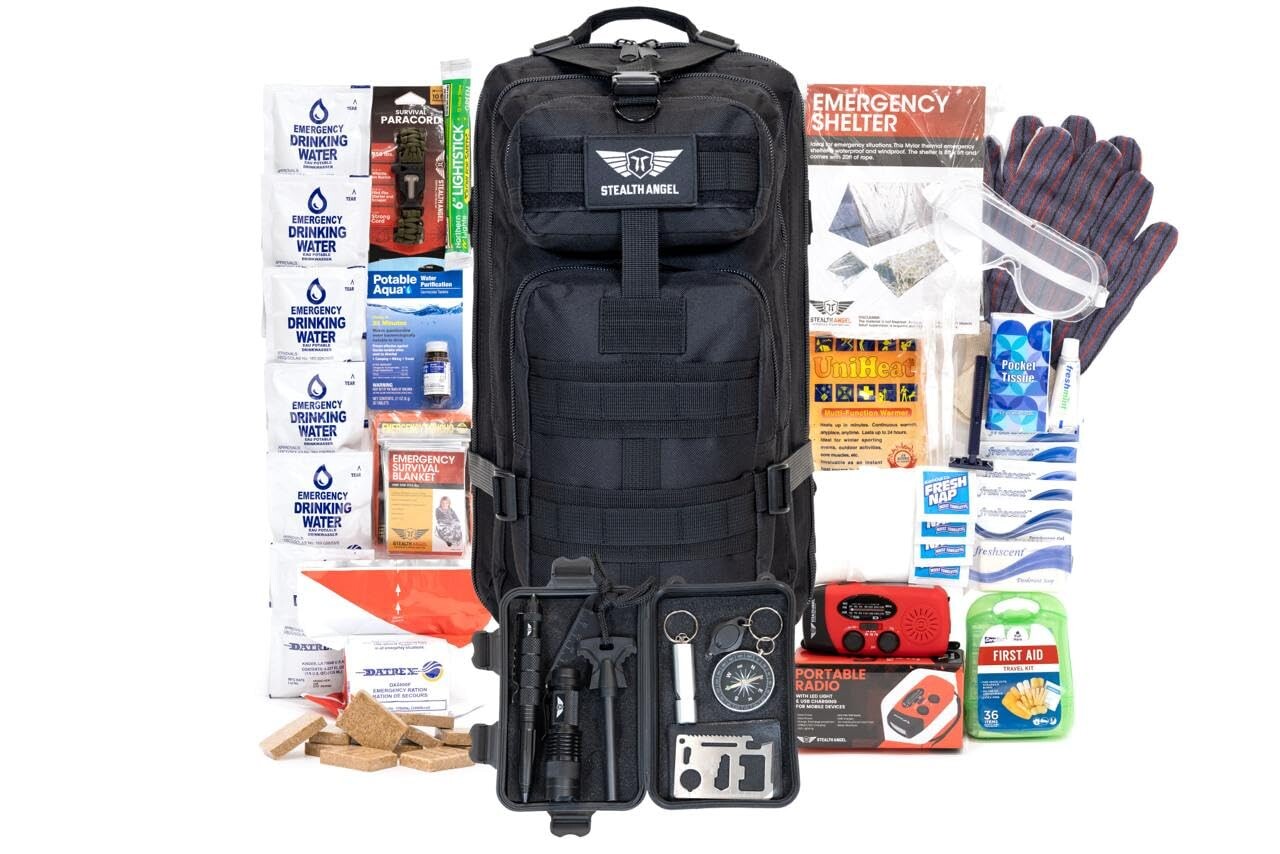 Stealth Angel Kit de survie d'urgence 72 heures pour 1 personne en python noir pour tremblements ...