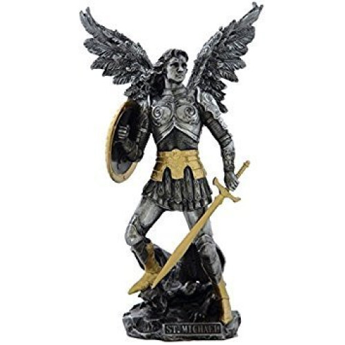 US 1275 Inch Archangel Saint Michael Figurine Pewter and Gold Color on ...