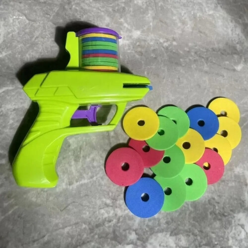 (green) Kids Outdoor Game Foam Disc Gun Toy Flying Disc Shooting ...