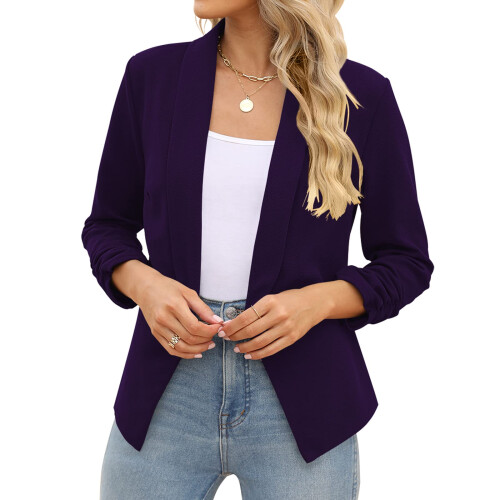 POGT Petite Blazers for Women Ruched Sleeve Office Jackets Casual ...