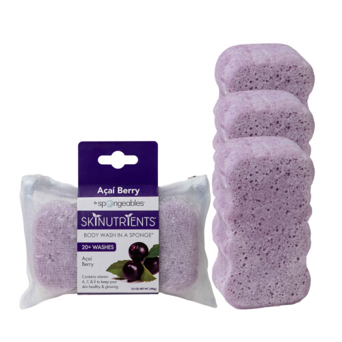 Spongeables Body Wash in a 20+ Wash Sponge Acai Berry 3 Count on OnBuy