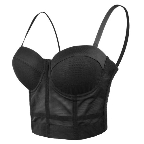 ELLACCI Women's Mesh Bustier Crop Top Push Up Corset Tops Bra Black La ...