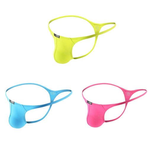 Azcode Men's T-Back Thongs Sexy Low Rise G-String Bulge Pouch Underwear Brief 3 Pack: Yellow ...