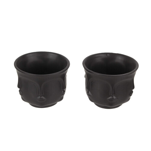 Napco Imports Set of 2 Multi Face Ceramic Planter Matte Black Pottery ...