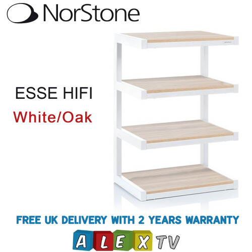 Norstone ESSE White HiFi Rack with 4 Oak Shelves AV Furniture Hi-Fi ...