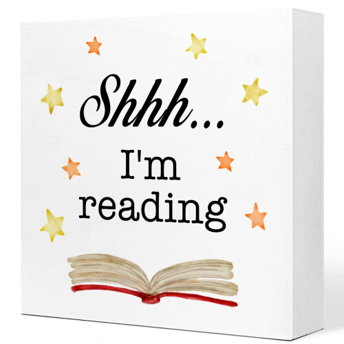 Library Desk Decor Shhh I'm Reading Wooden Block Sign Reading Room Sign ...