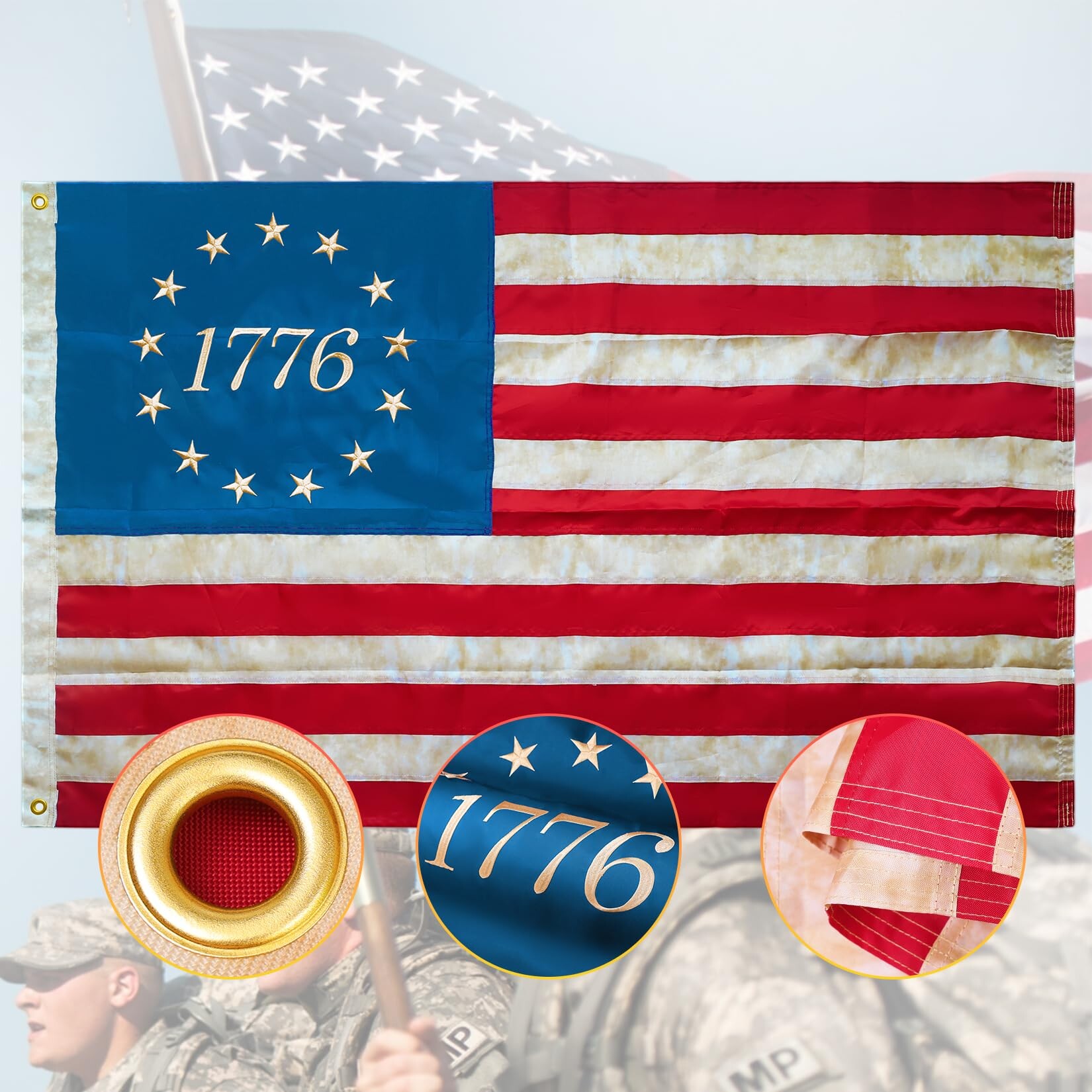 Vintage American Flag Vintage 1776 Flag Vintage American Flag 3x5 ft ...