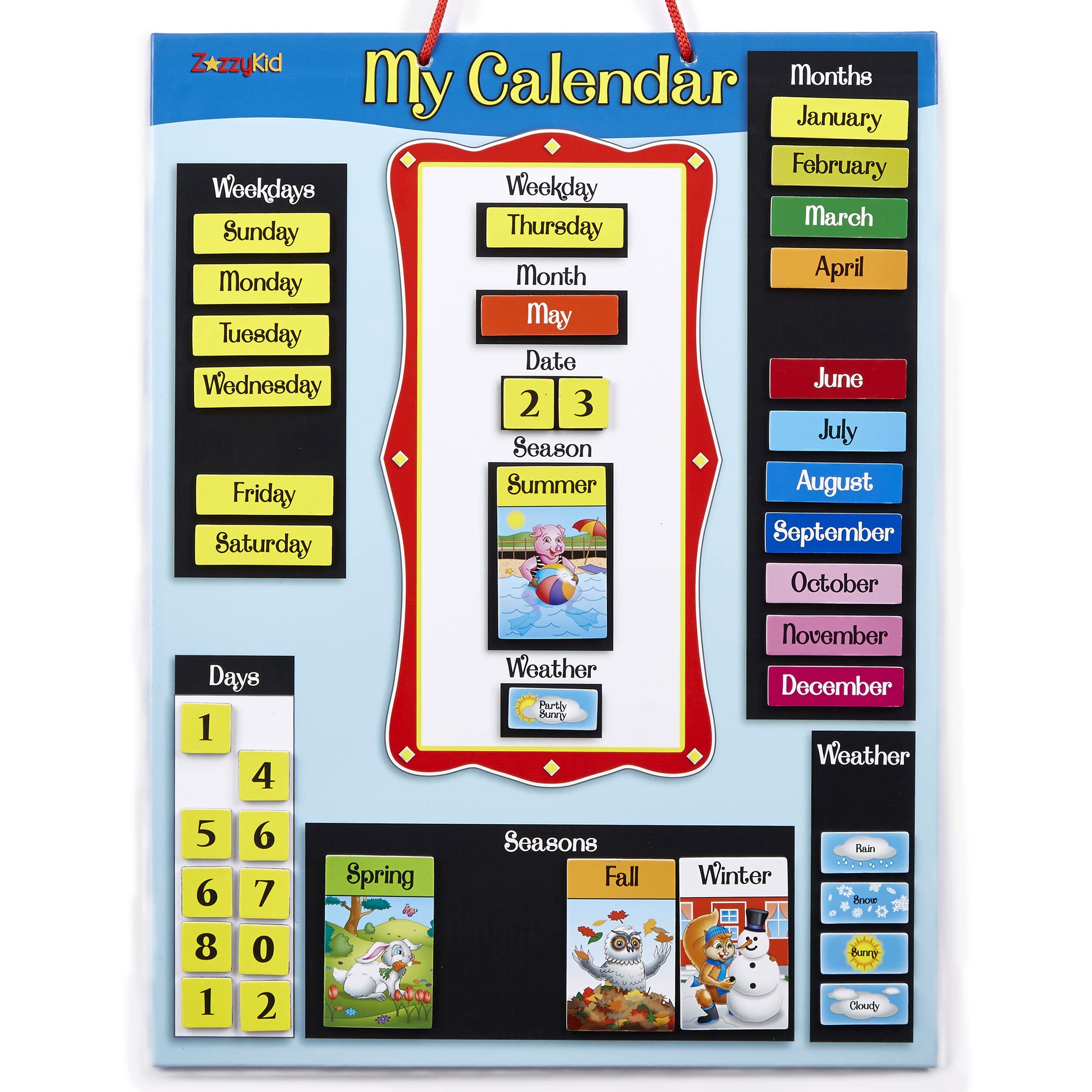 ZazzyKid Magnetic Calendar & Weather Chart for Kids - Preschool Daily ...