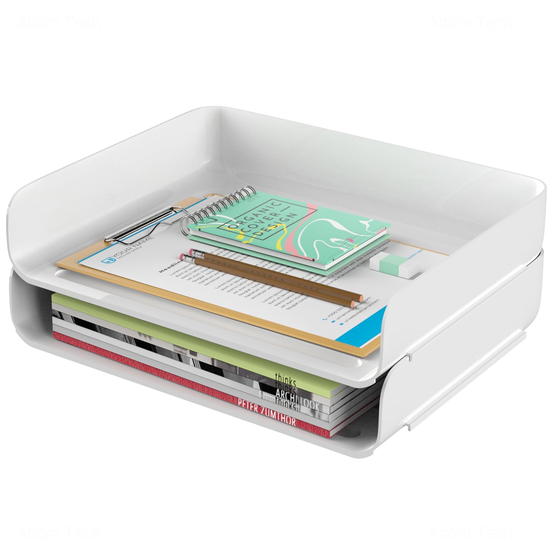 Tomorotec Desk Letter Tray Set A4 Size White Stackable Document Organizer Office Desktop File ...