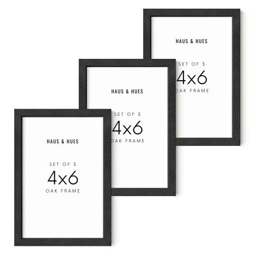 HAUS AND HUES Black Solid Oak Wall or Tabletop 4x6 Picture Frames Set ...