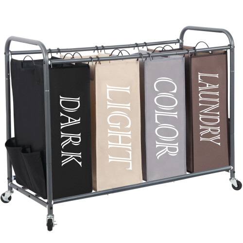 STORAGE MANIAC Laundry Sorter, Laundry Divider with Side Pockets, Multi ...