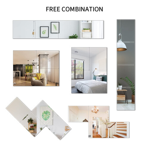 PETAFLOP Full Length Mirror Tiles, 4PCS 27x35 cm Frameless Glass Wall ...