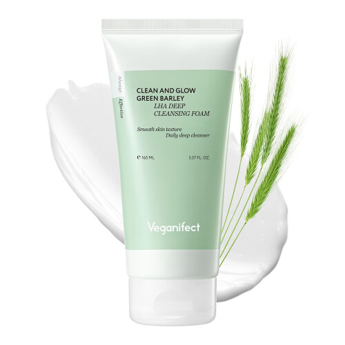 VEGANIFECT Clean and Glow Green Barley LHA Deep Cleansing Foam Vegan Certified Low pH For Acne ...
