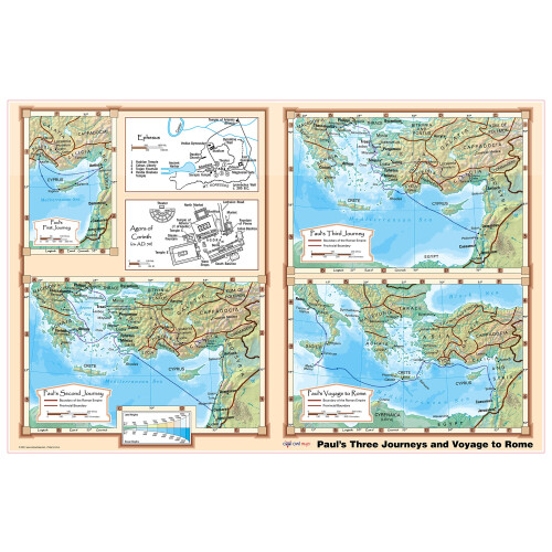 Paul's Journeys and Voyage to Rome - Bible Christian Wall Map Poster ...